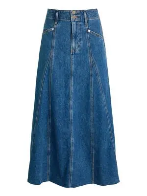 VERONICA BEARD Alix Panelled Stretch-Denim Midi Skirt