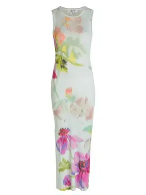 Loewe Floral Ribbed Silk-Blend Midi Dress Multi Floral
