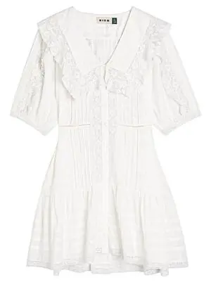 Rixo Dove Pansy Embroidered Cotton Mini Dress - White