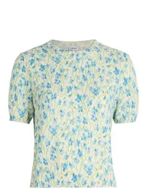 Loewe Floral-intarsia Textured Cotton-blend Top - White And Blue