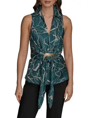 Donna Karan New York Floral Faux Wrap Sleeveless Top - Hudson Multi