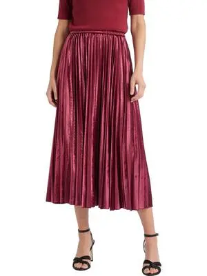 Anne Klein Pleated Velour Midi Skirt - Ruby Red