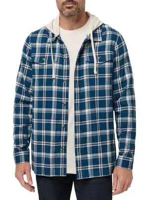 Travis Mathew Cloud Plaid Flannel Hooded Button-up Shirt - Titan