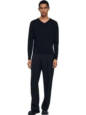 Sandro V-neck Wool Jumper - Black