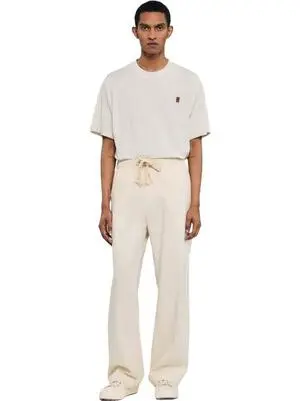 Sandro Wide-leg Cotton Trousers With Elasticated Waist - Butter Cream