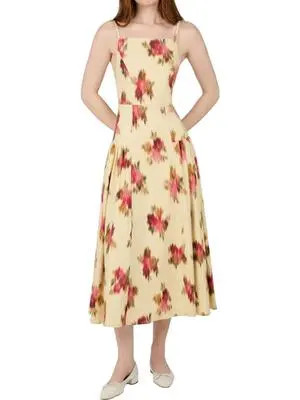 WeWoreWhat Blurred Floral Flare Panel Midi Dress - Sand Multi