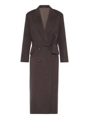 Brunello Cucinelli Virgin Wool And Cashmere Belted Trench Coat - Brown