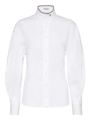 Brunello Cucinelli Cotton-blend Balloon-sleeve Shirt - White
