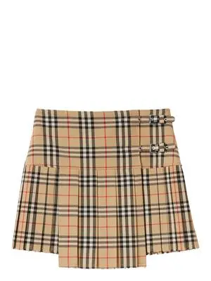 Burberry Wool Check Pleated Mini Kilt - Beige