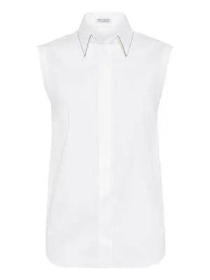 Brunello Cucinelli Stretch-cotton Poplin Monili Shirt - White