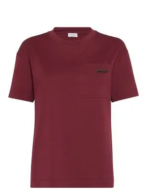 Brunello Cucinelli Cotton Jersey T-shirt With Monili Tab - Red