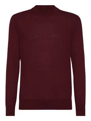Brunello Cucinelli Silk-Cotton High-Neck Sweater Purple