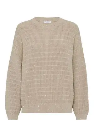 Brunello Cucinelli Cotton-blend Sequin-embellished Sweater - Beige