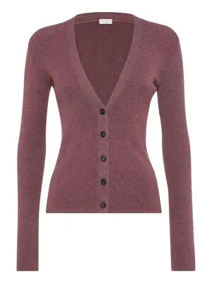 Brunello Cucinelli Sparkling Cashmere Rib-knit Cardigan - Purple
