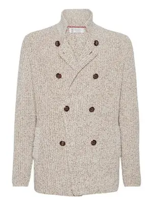 Brunello Cucinelli Wool, Silk, And Cashmere English Rib Knit Cardigan - White