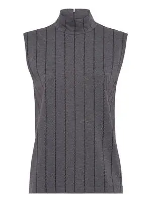 Brunello Cucinelli Cotton Sequin-stripe Sleeveless Top - Grey