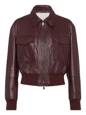 Brunello Cucinelli Leather Bomber Jacket - Red