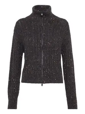 Brunello Cucinelli Sequin-embellished High-neck Cardigan - Black