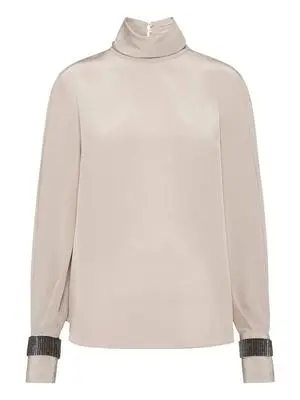 Brunello Cucinelli Silk Crêpe De Chine Blouse With Precious Bracelet - Beige