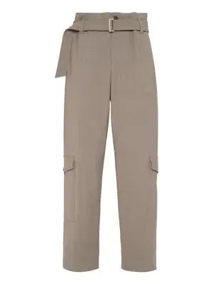 Brunello Cucinelli Virgin Wool-blend Cargo Trousers With Removable Ring Belt - Brown