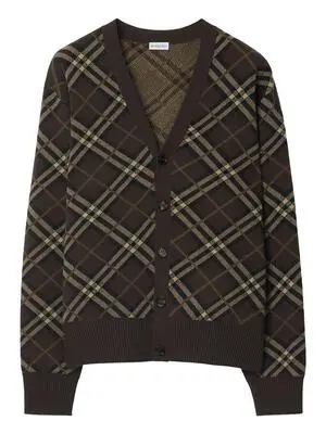 Burberry Wool-blend Check Cardigan - Brown