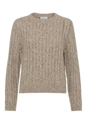 Brunello Cucinelli Wool-Cashmere-Blend Ribbed Sweater Beige