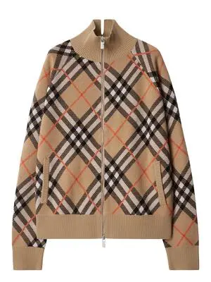 Burberry Wool-blend Check Knit Jacket - Beige