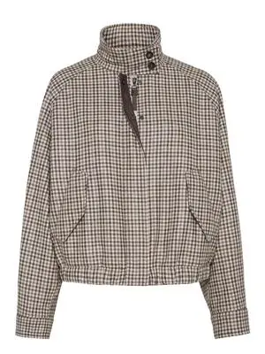 Brunello Cucinelli Virgin Wool Check Bomber Jacket - Brown