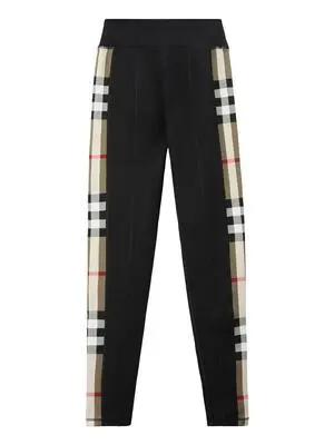 Burberry Stretch-jersey Check-trim Leggings - Black