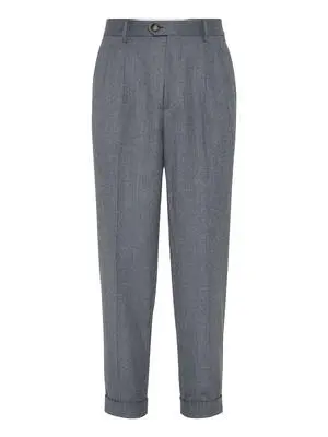 Brunello Cucinelli Virgin Wool Leisure Fit Trousers - Grey
