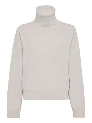 Brunello Cucinelli Virgin Wool-cashmere-silk Rollneck Sweater - White