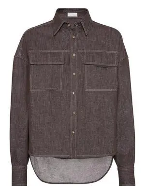 Brunello Cucinelli Denim Shirt With Monili Detailing - Brown