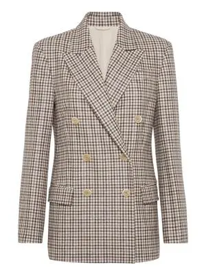 Brunello Cucinelli Virgin Wool Flannel Check Blazer - Beige