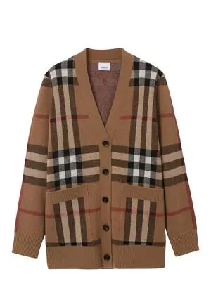 Burberry Wool-cashmere Check Cardigan - Brown