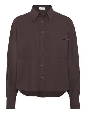 Brunello Cucinelli Virgin Wool-blend Monili-tab Shirt - Brown