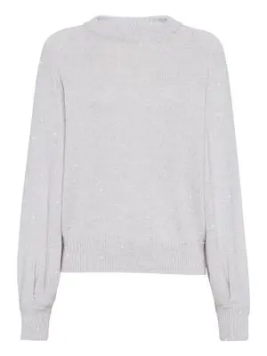 Brunello Cucinelli Cashmere-Silk Diamond Yarn Sweater White