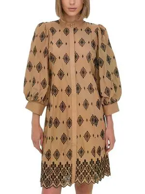 BRUUNS BAZAAR Embroidered Puff-sleeve Mini Dress - Neutrals
