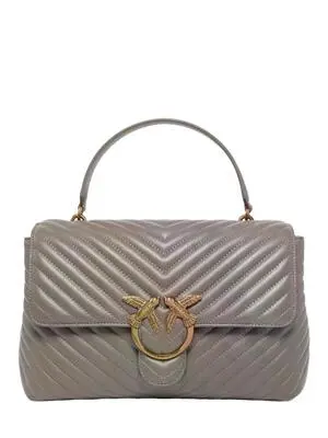 Pinko Quilted Chevron Tote Bag With Love Birds Clasp - Grey