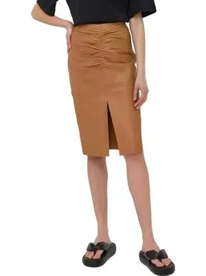 NOTES DU NORD Leather Front-slit Midi Skirt - Brown