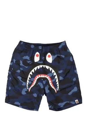 A BATHING APE Camo Shark Beach Shorts - Blue