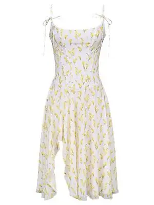 House Of Cb Yvette Floral-print Woven Midi Dress - Lemon Floral Print
