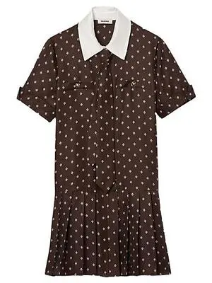 Sandro Geometric-print Satin Mini Dress - Brown / White