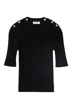 Sandro Button-embellished Short-sleeved Knit Jumper - Black