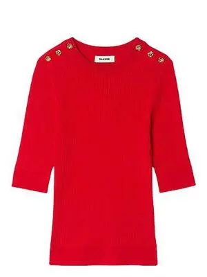 Sandro Button-embellished Short-sleeved Knit Jumper - Red
