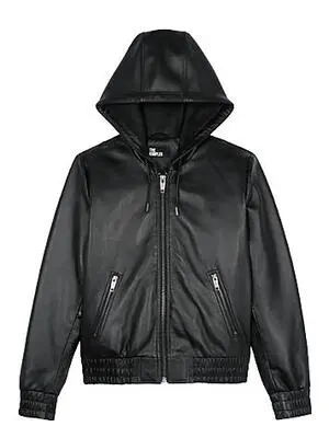 The Kooples Hooded Leather Jacket - Black
