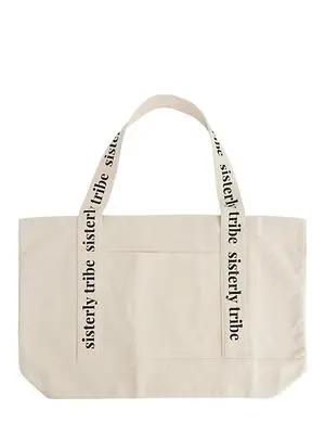SISTERLY TRIBE Cotton Canvas Tote Bag - Cream/ Black