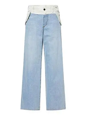 Sacai Contrast-waistband Wide-leg Denim Jeans - Blue Gray