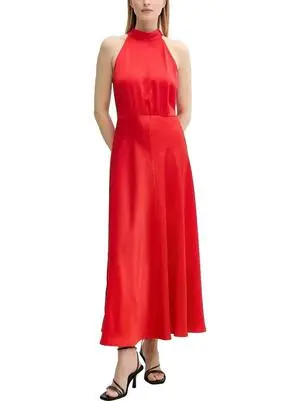 SAMSOE SAMSOE Halterneck Bow Midi Party Dress - Red