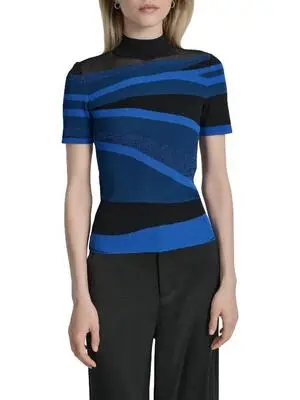 Dkny Colorblock Short Sleeve Sweater - Classc Blue