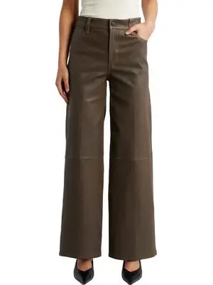 FRAME Le Slim Palazzo Leather Pants - Cork